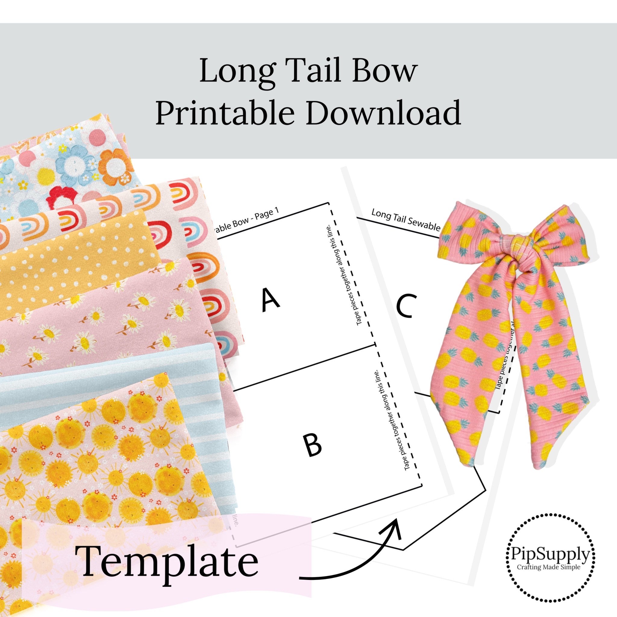 Printable Long Tail Sewable DIY Hair Bow Template - Long Tail Sewable ...