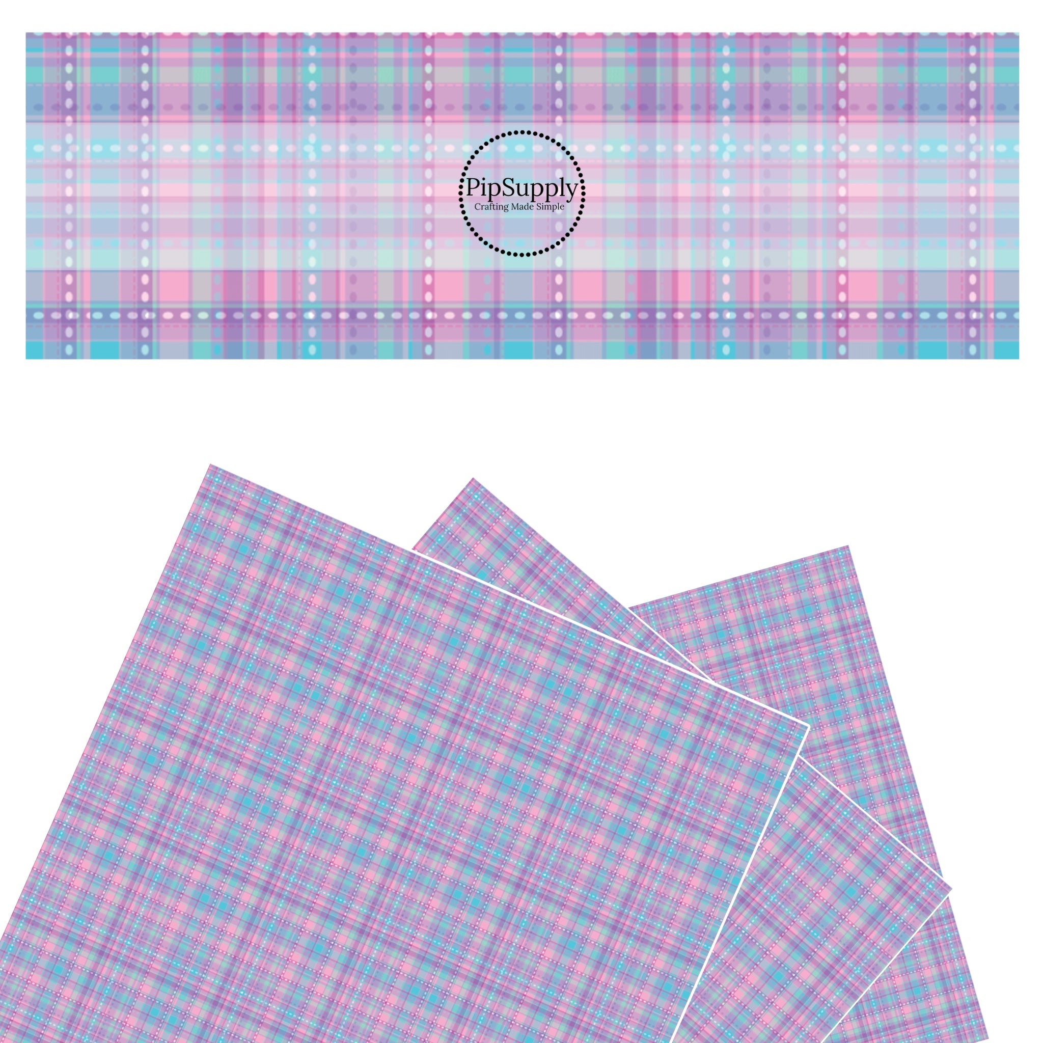Spring Plaid Faux Leather Sheet - Purple Blue Tartan Faux Leather ...