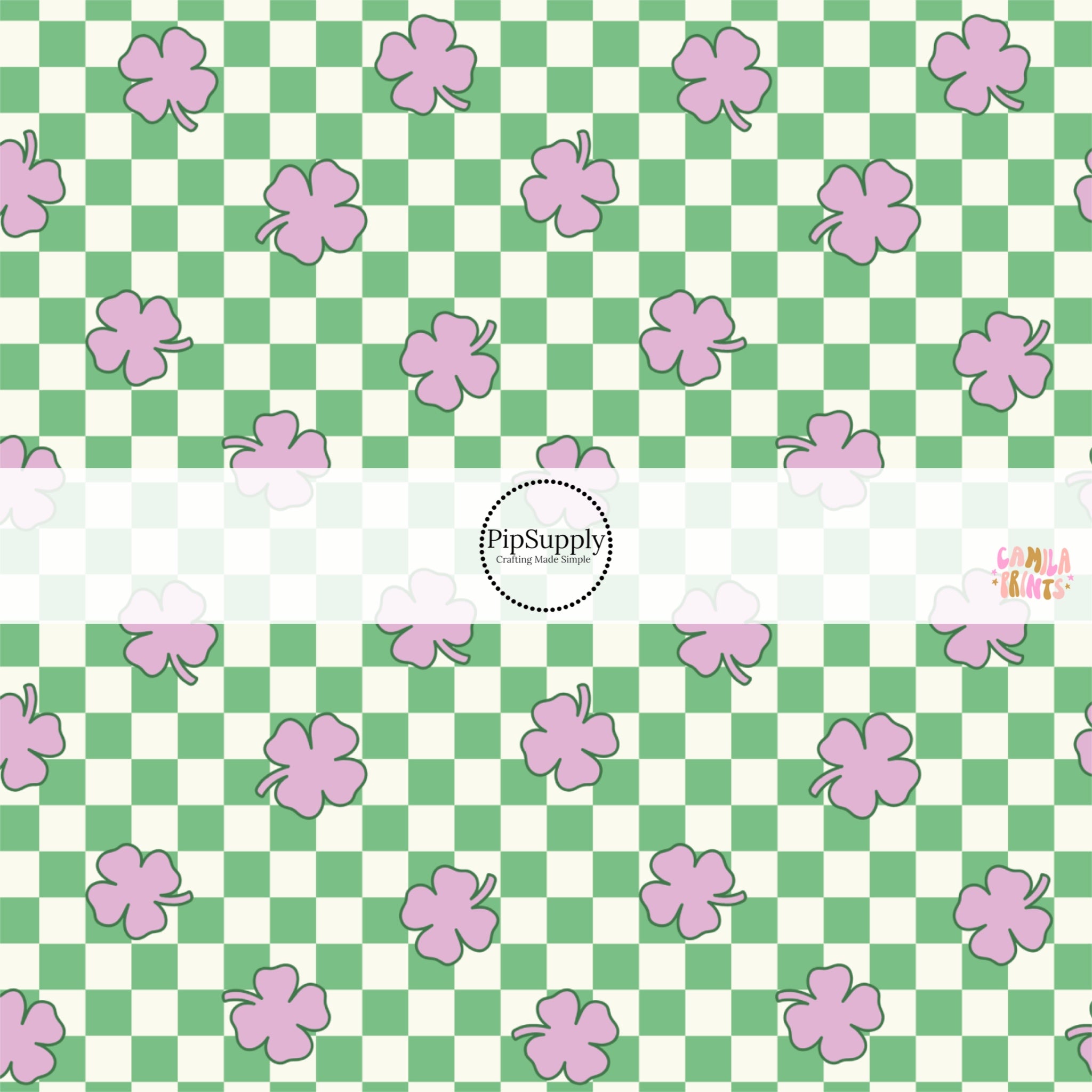 St. Patrick's Day Checkers Fabric By The Yard - Purple Clover Green ...