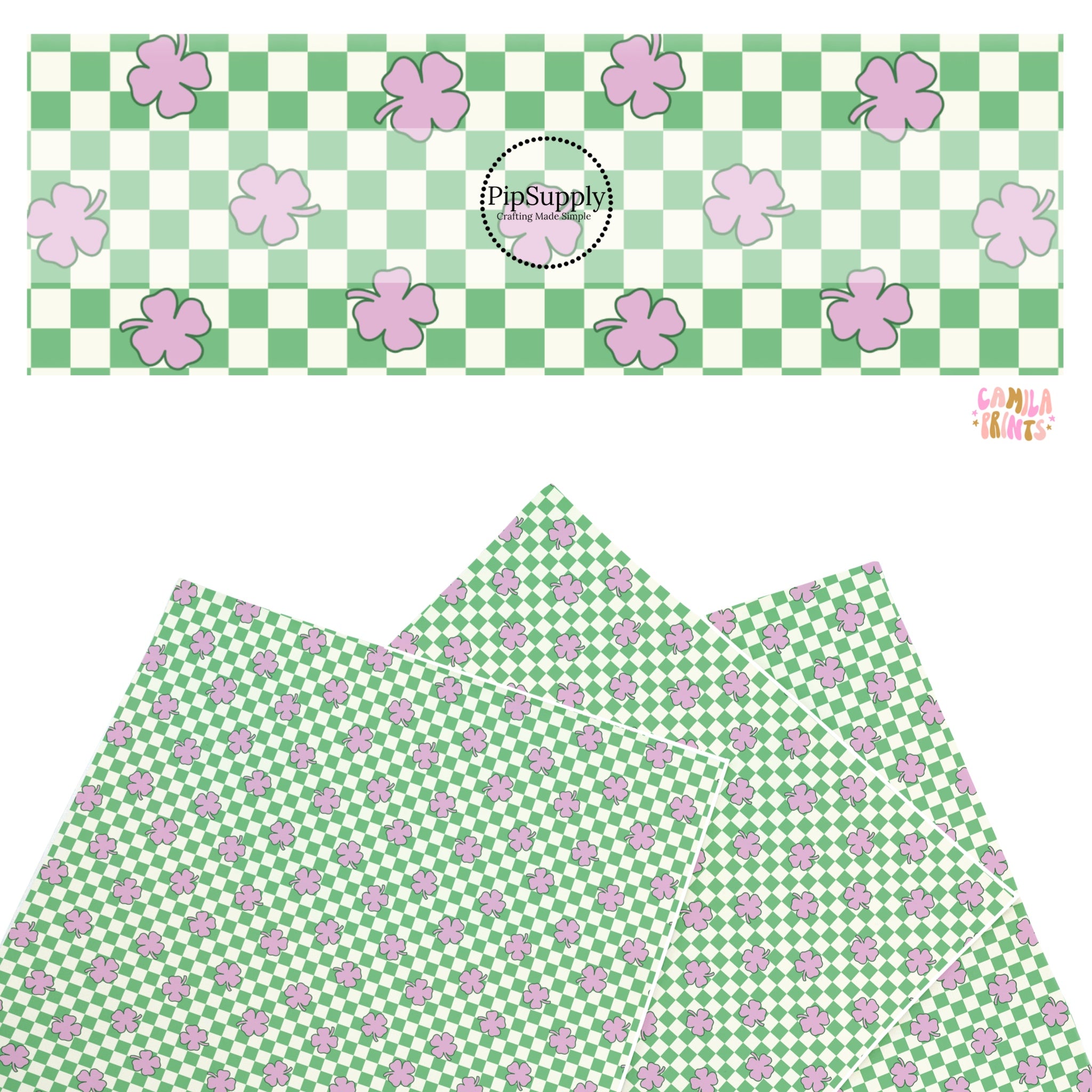 St. Patrick's Day Checkers Faux Leather Sheets - Purple Clover Green ...