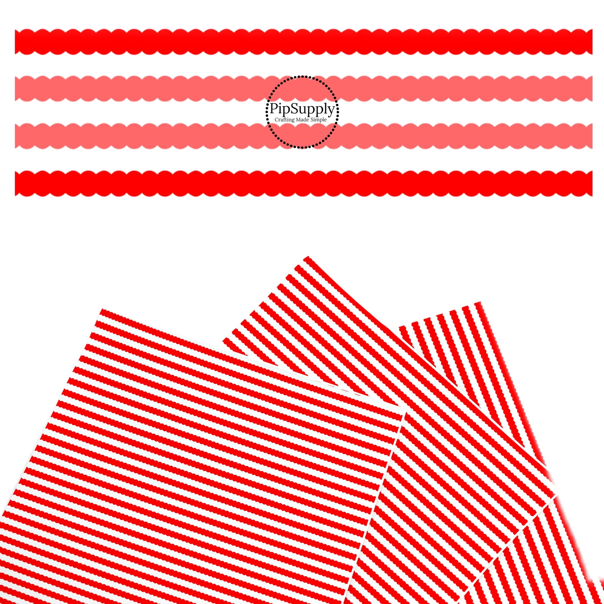 Patriotic Faux Leather Sheets - Red Scalloped Stripes Faux Leather ...