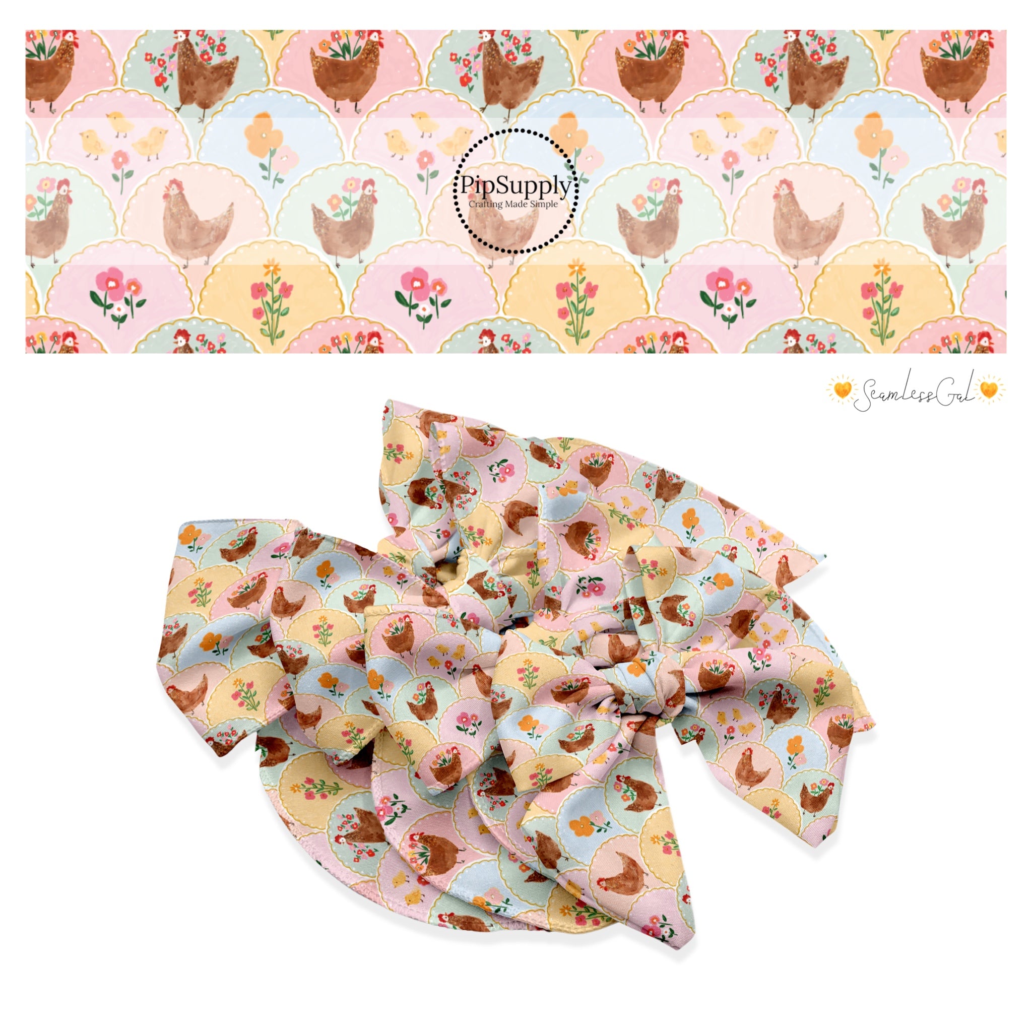 Farm Chickens Hair Bow Strips - Scalloped Chickens Hair Bow Strips ...