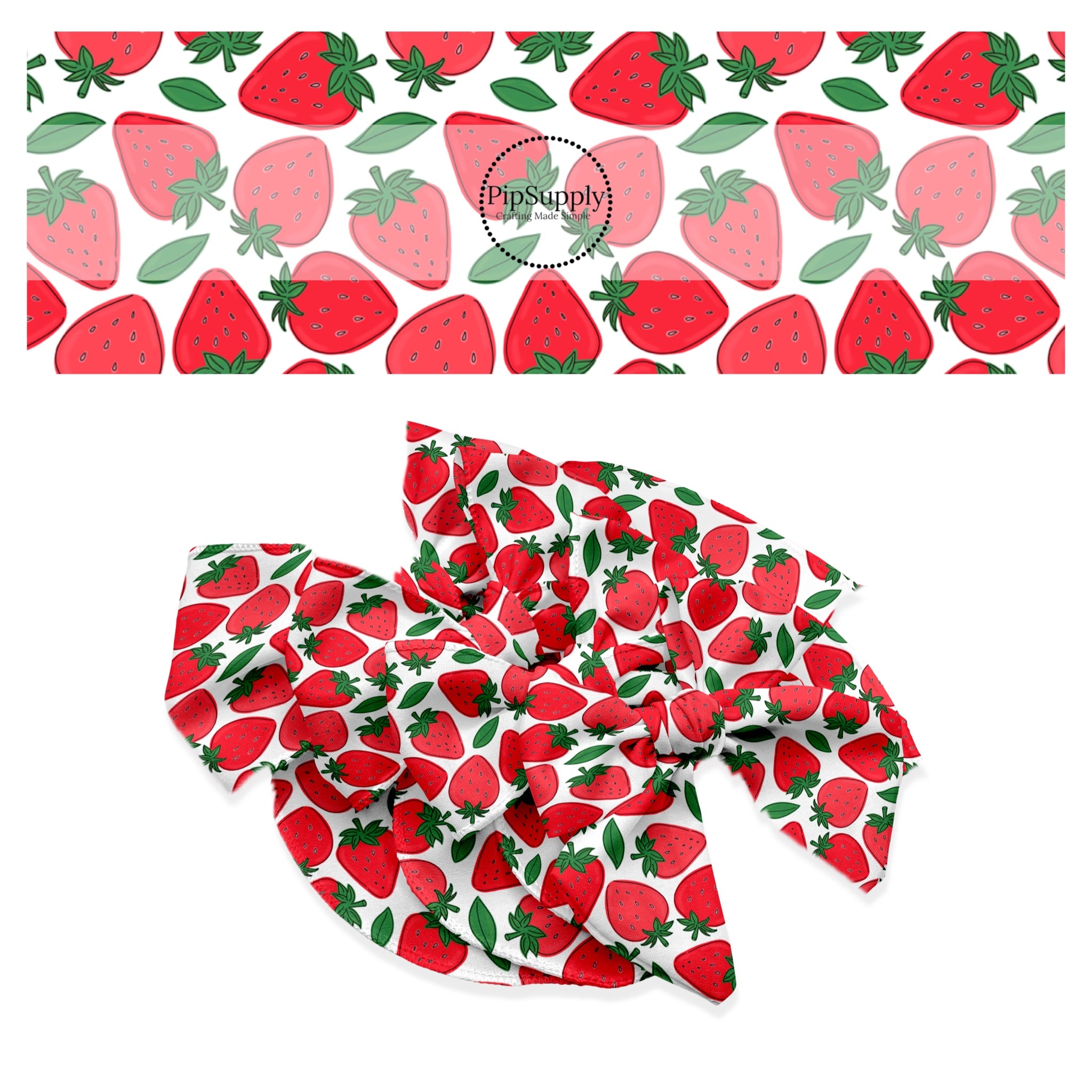 Summer Fruit Hair Bow Strips - Scattered Strawberries Hair Bow Strips ...