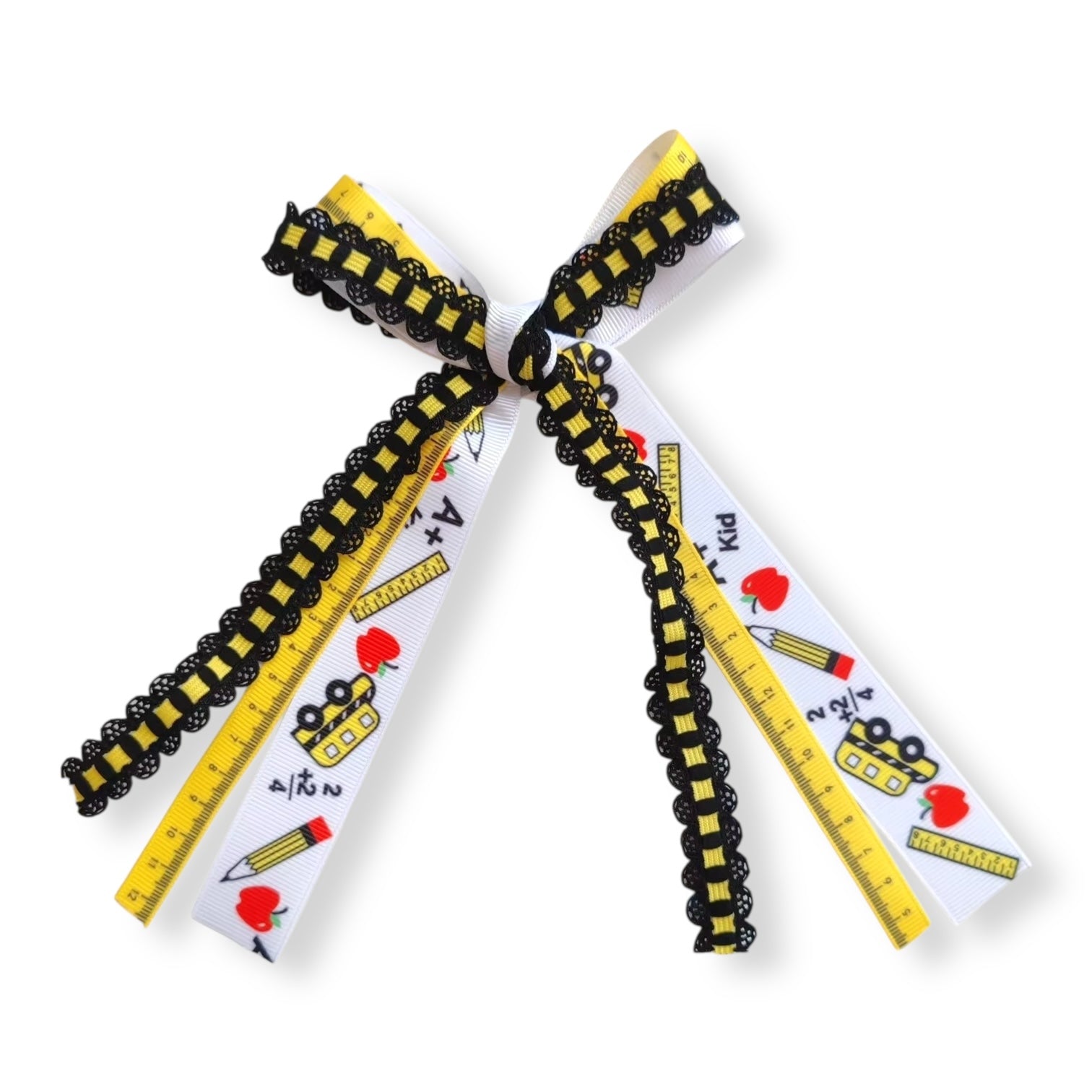 School Themed Lace Ribbon Hair Bows - School Bus Lace Ribbon Hair Tied ...