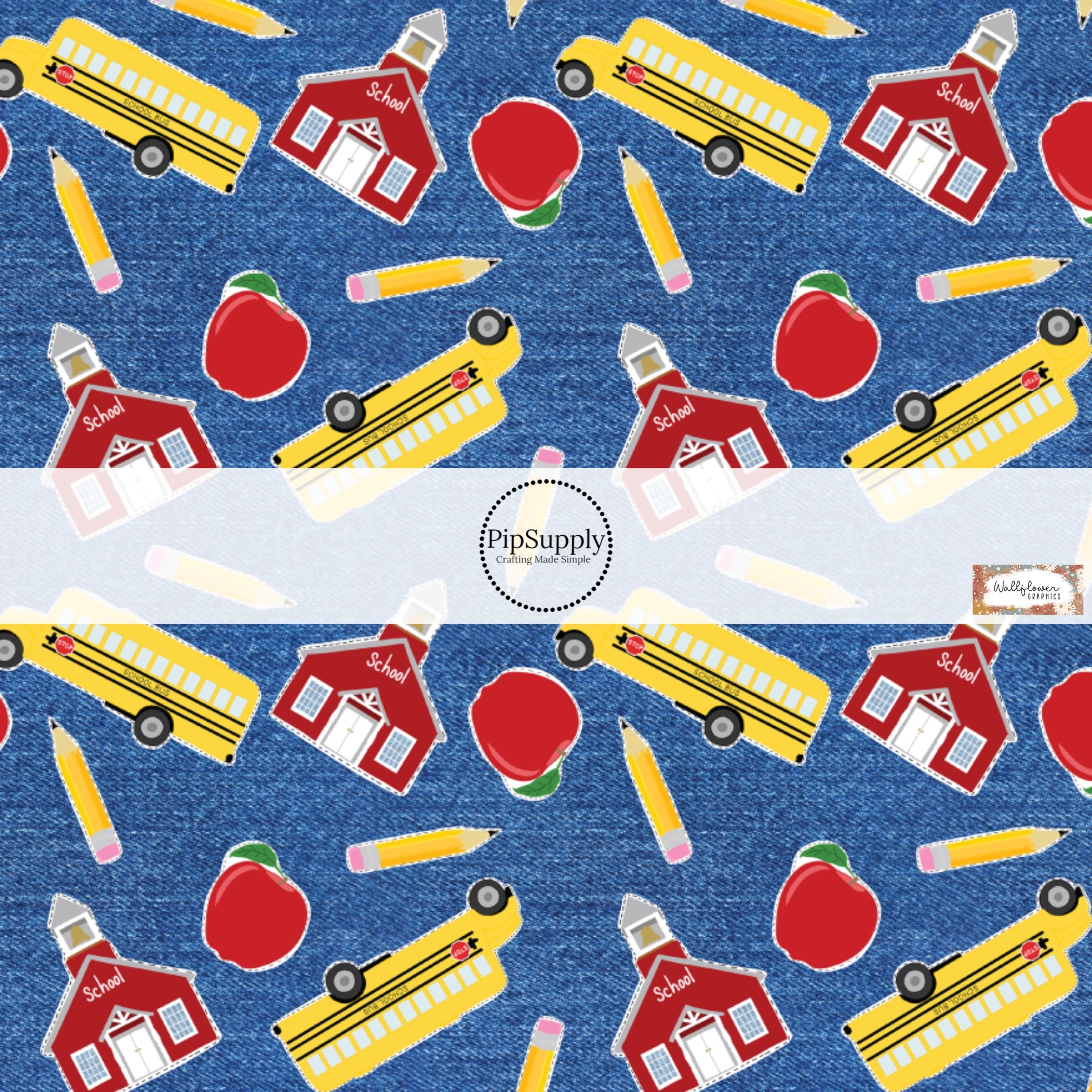 School Themed Fabric By The Yard - School on Denim Fabric By The Yard ...