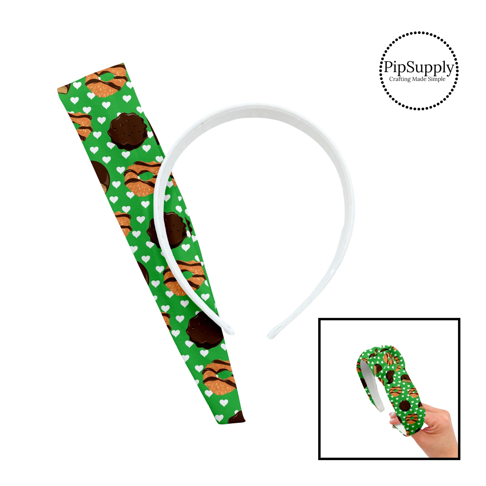 Scattered Cookies and Hearts on Green Headband Kits - Scout Cookies ...