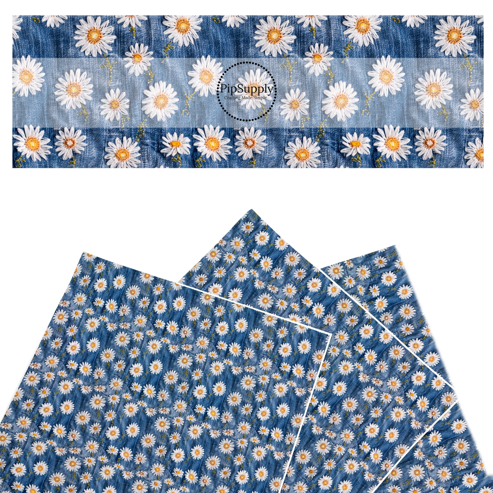 Floral Denim Faux Leather Sheets - Small Daisy Faux Denim Faux Leather ...