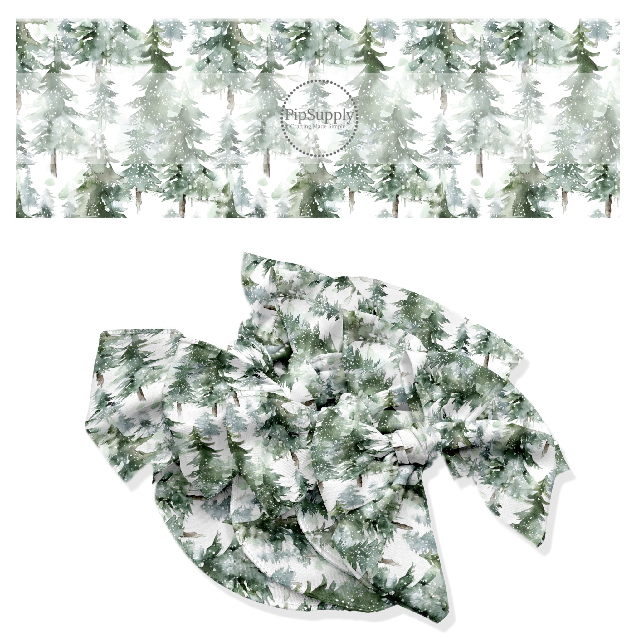 Winter Trees Hair Bow Strips - Snowy Pines Hair Bow Strips – Pip Supply