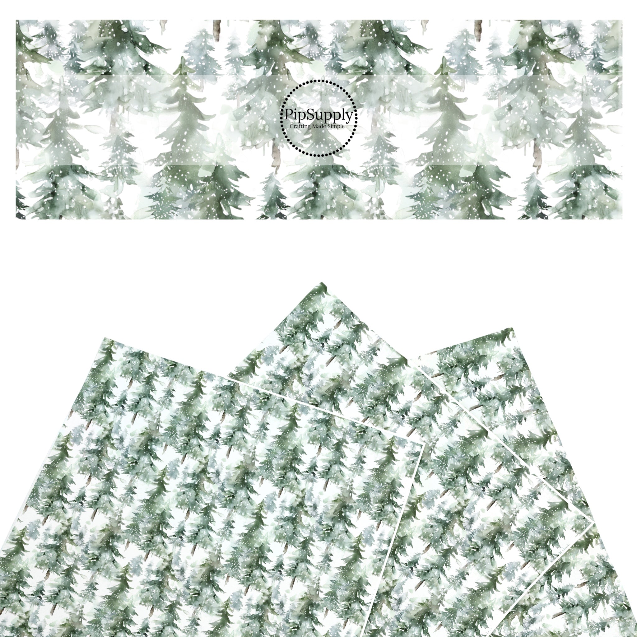 Snowy Winter Flurries and Snow Topped Trees Pines Faux Leather Sheets ...