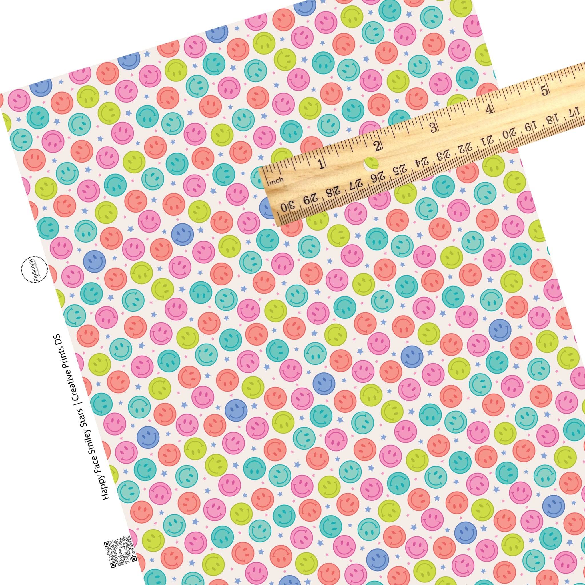 Smiley Faces and Stars Multi Faux Leather Sheet - Happy Face Smiley ...