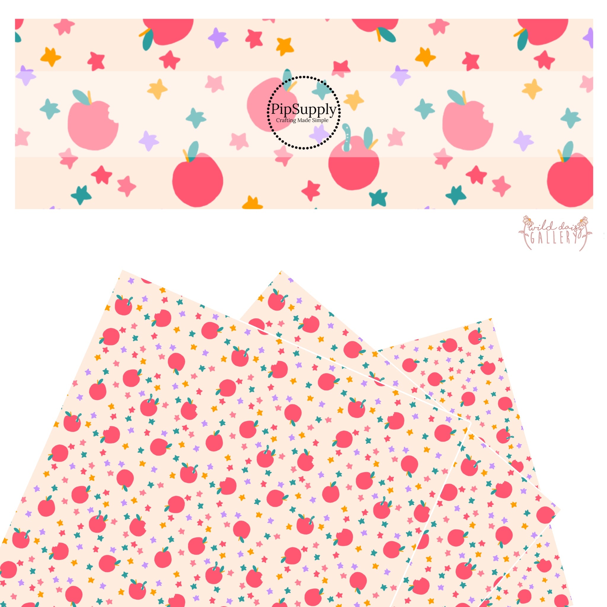 Stars and Apples on Cream Faux Leather Sheet - Apples and Multi Stars ...