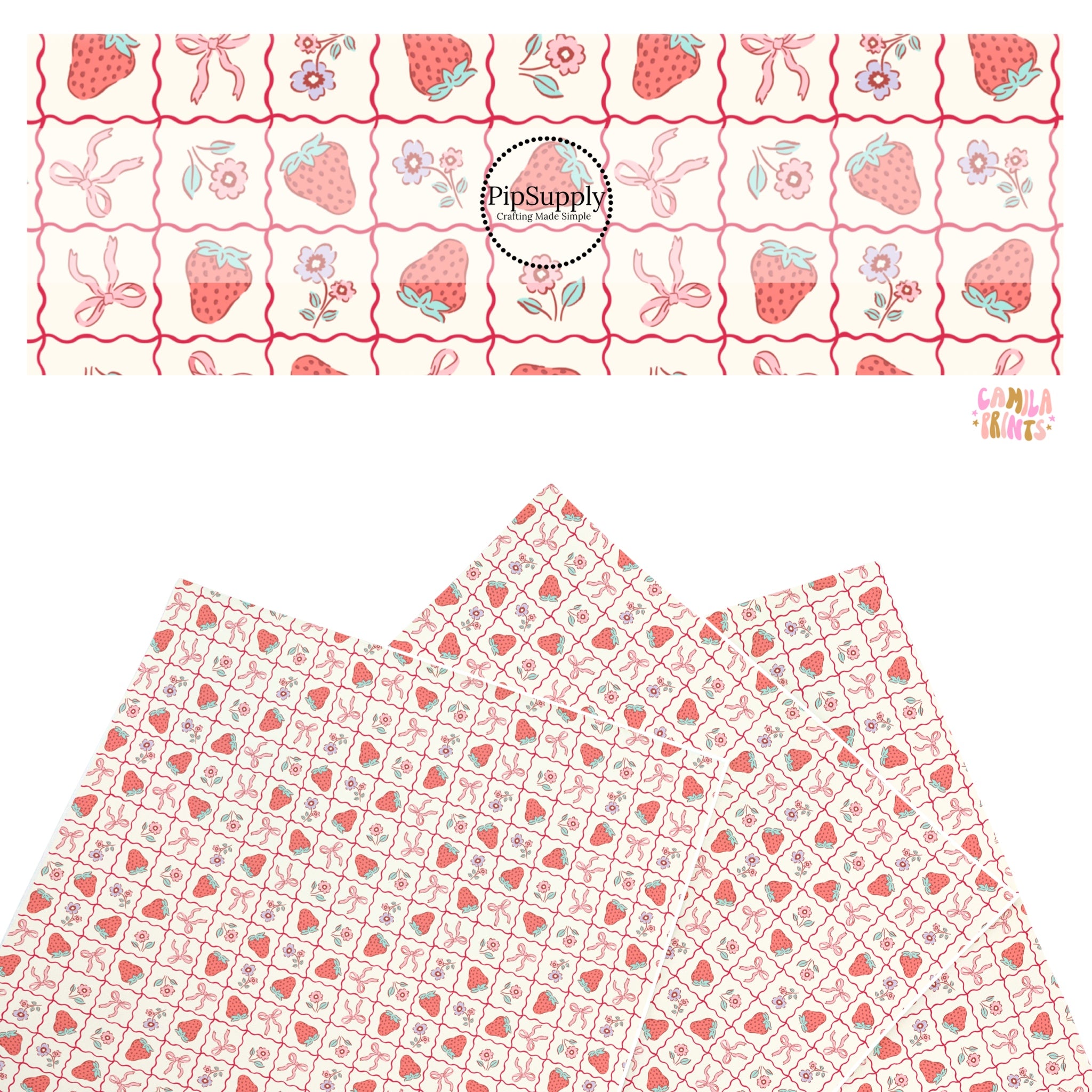 Valentine's Day Grid Faux Leather Sheets - Strawberry Grid Faux Leather ...