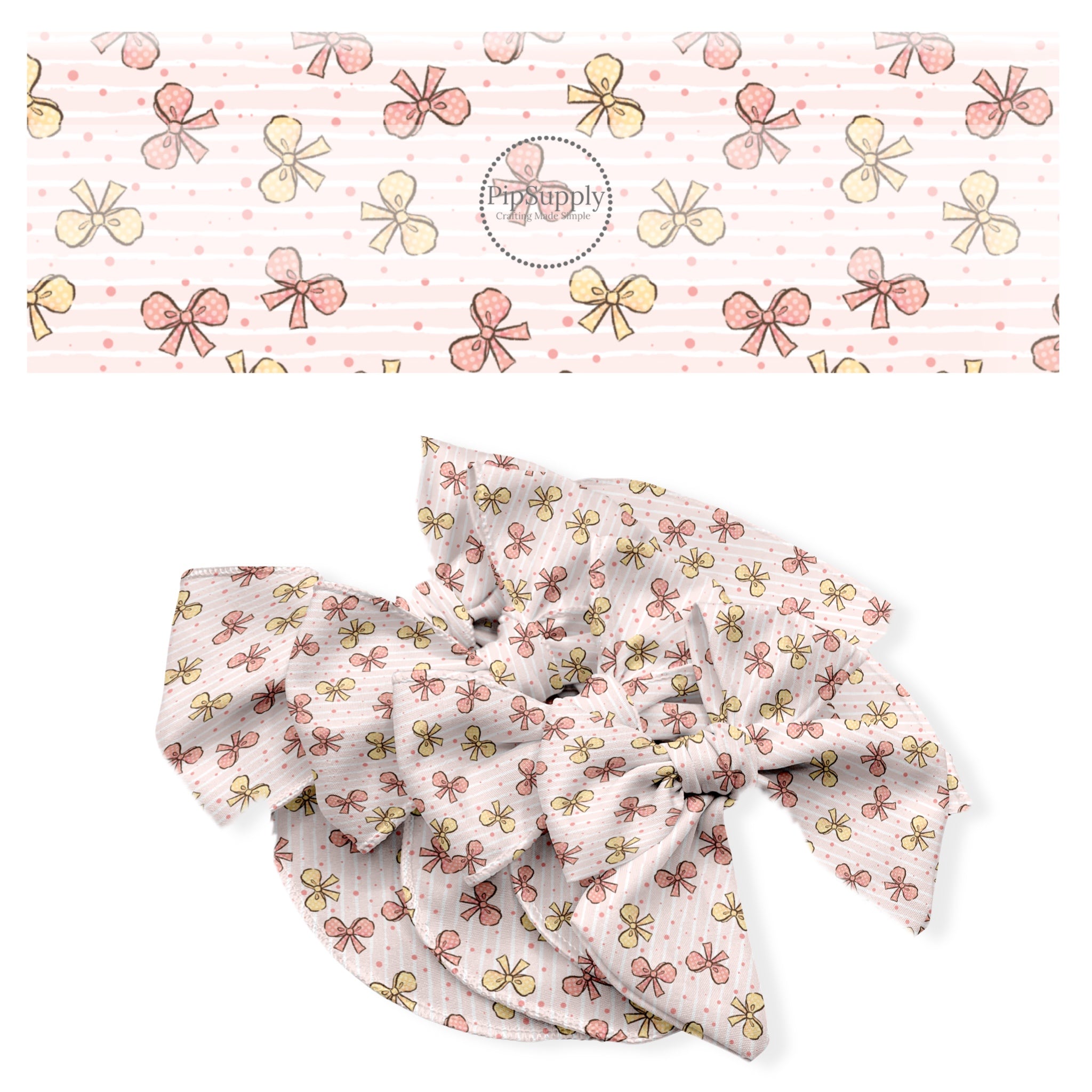 Spring Pastel Bows Hair Bow Strips - Striped Pink Yellow Bows Hair Bow ...
