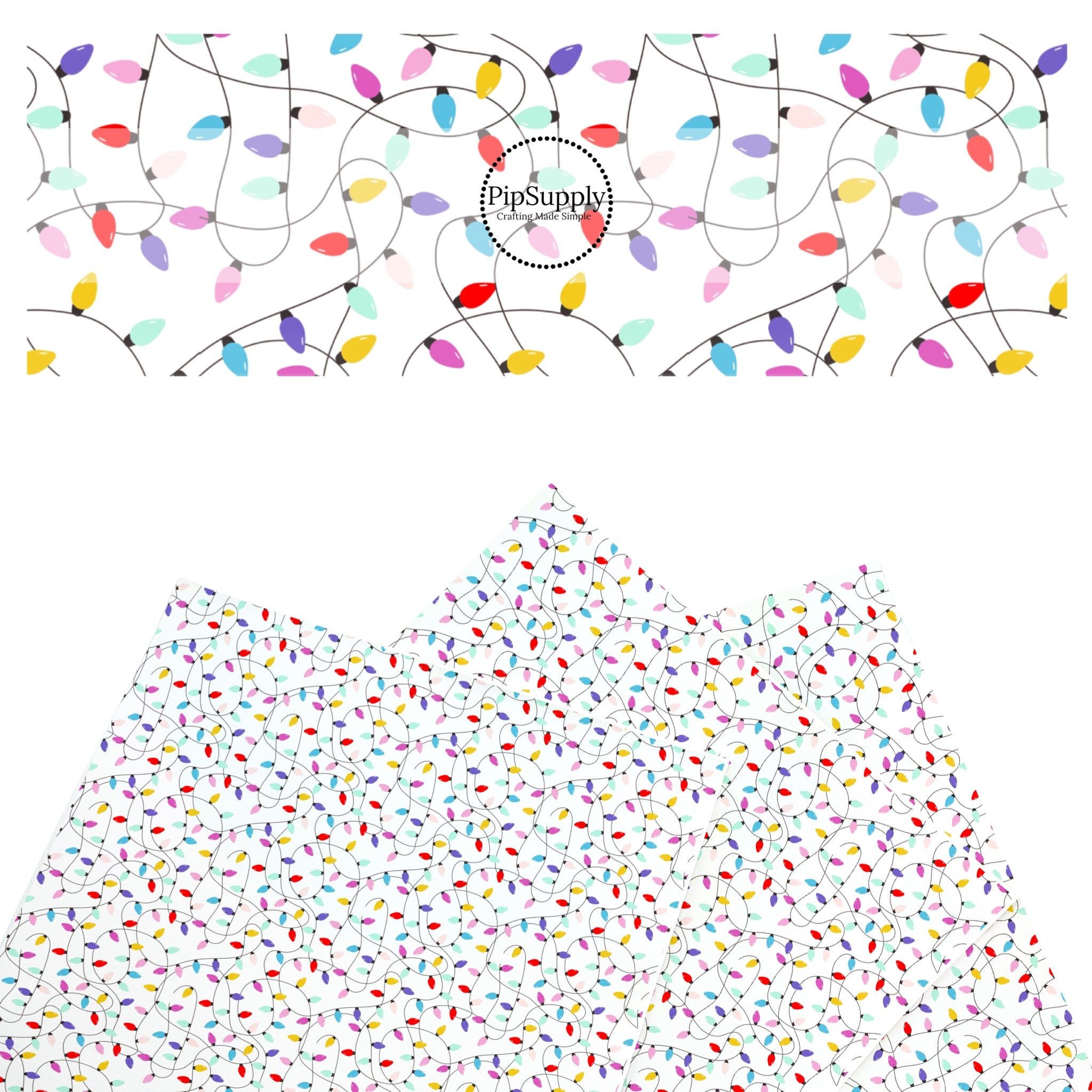 Christmas Pattern Faux Leather Sheet - Tangled Lights White Faux ...