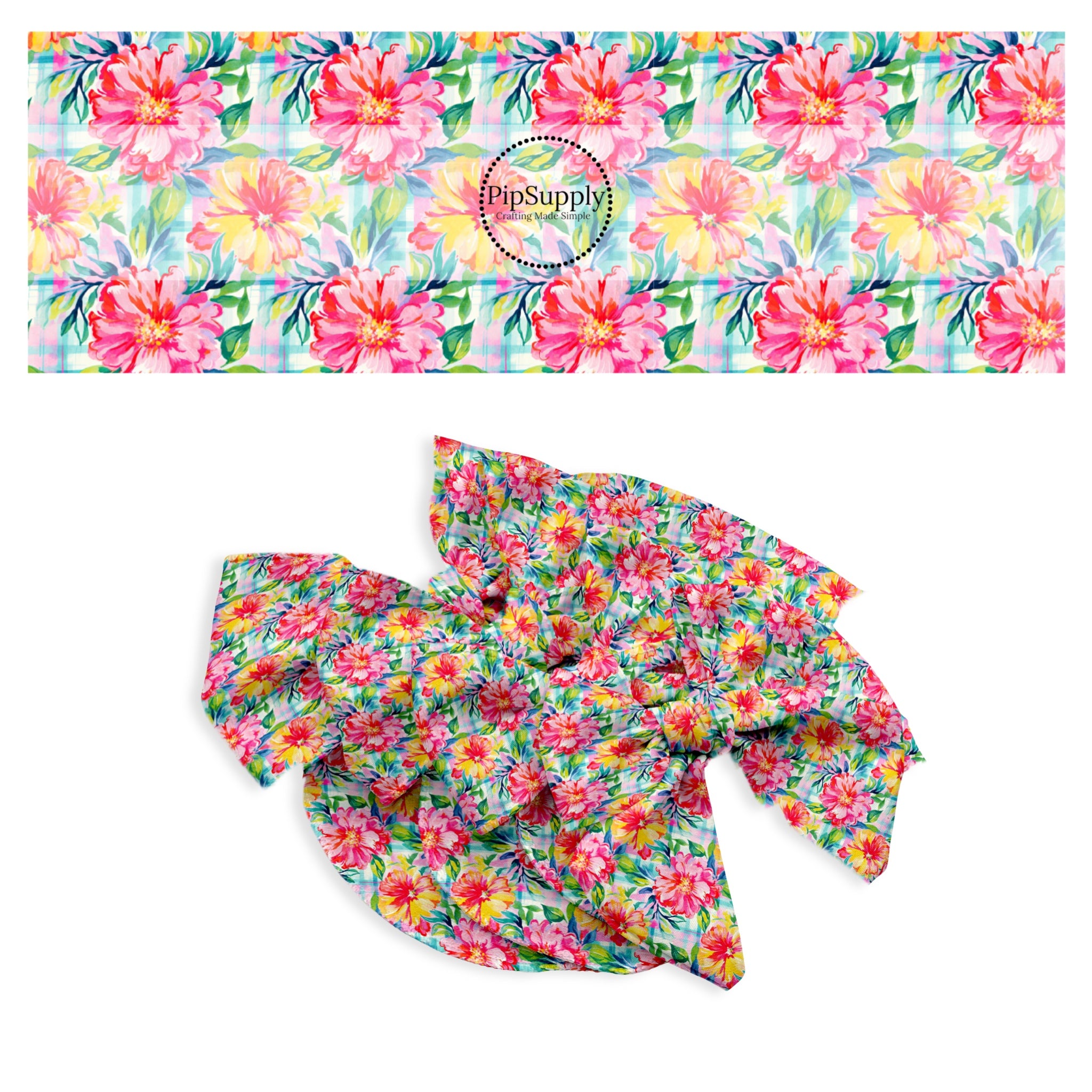 Bright Tropical Flowers Hair Bow Strips - Tropical Preppy Floral Hair ...