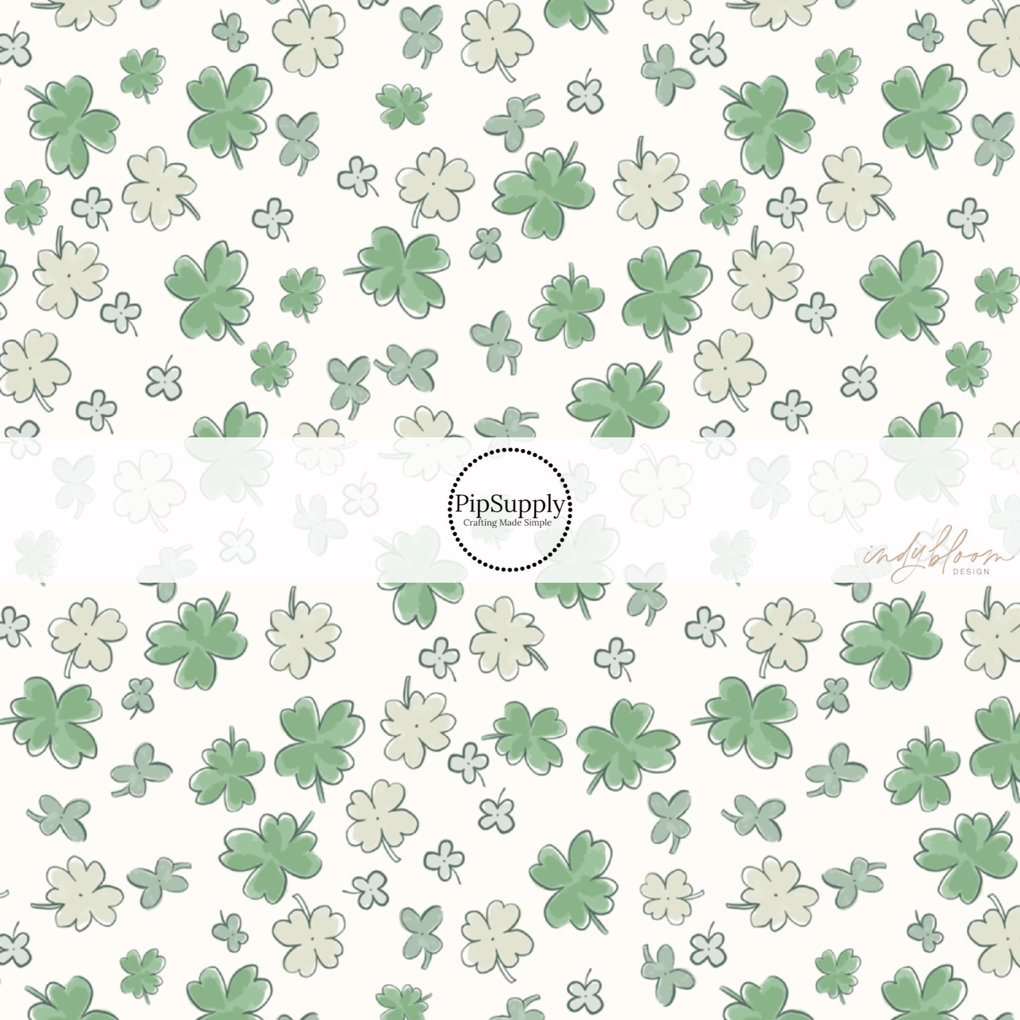 Shamrock Fabric By The Yard - Watercolor Shamrocks on Cream Fabric ...