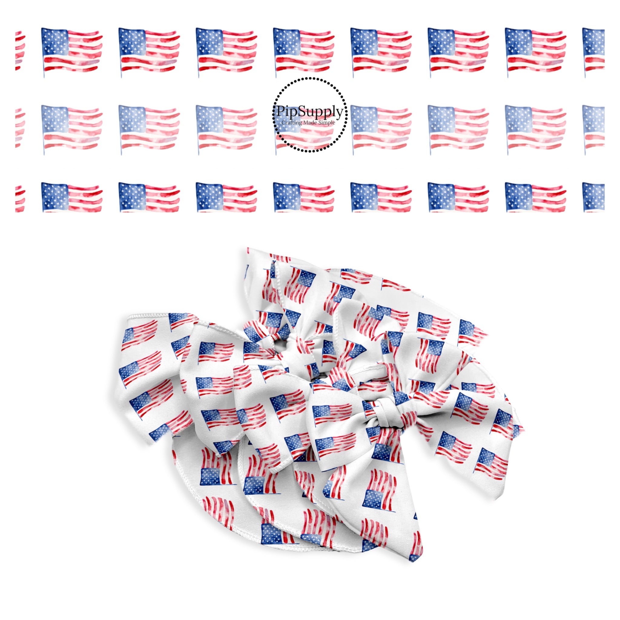 Patriotic Flags Hair Bow Strips - Watercolor USA Flags Hair Bow Strips ...
