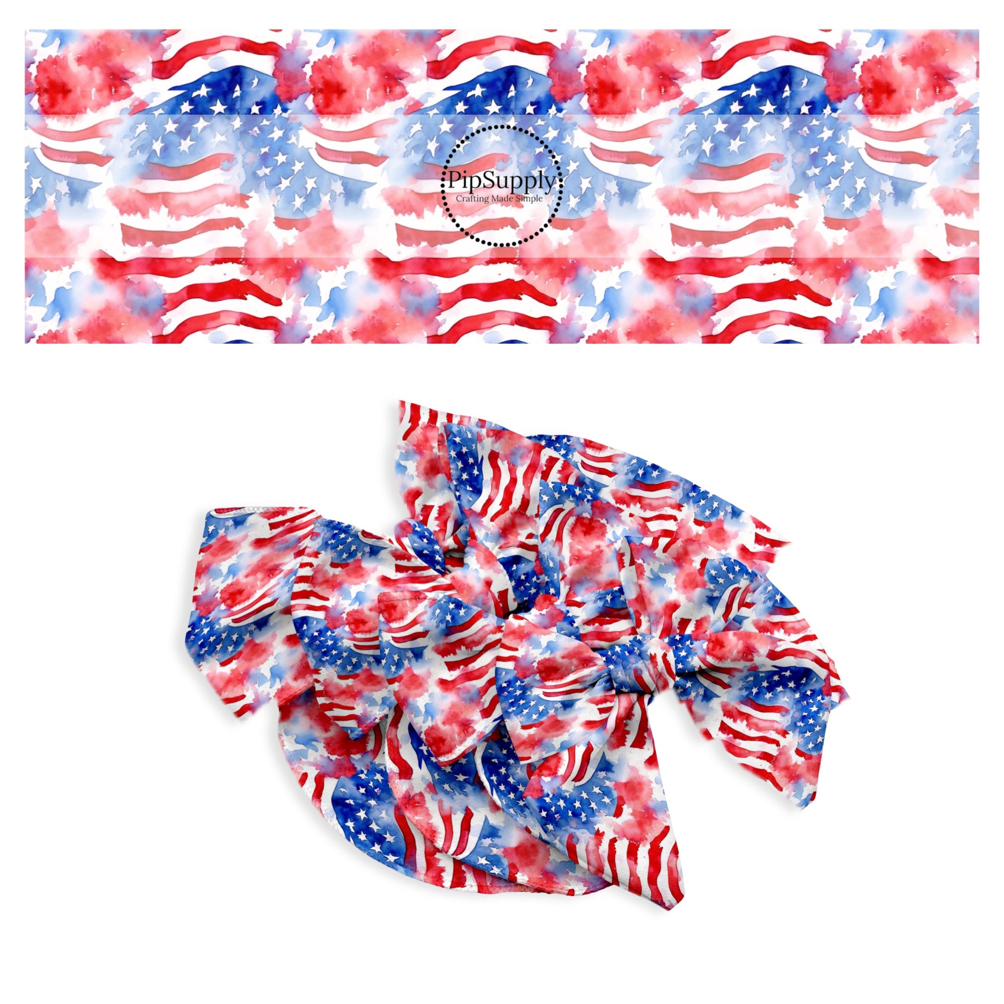 Patriotic Flags Hair Bow Strips - Watercolor Waving Flags Hair Bow ...