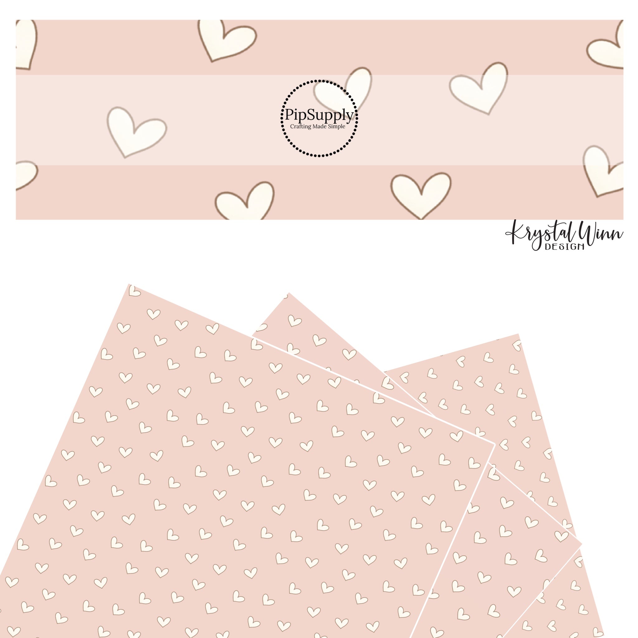 White Hearts on Pink Faux Leather Sheet - Scattered Hearts on Pale Pink ...