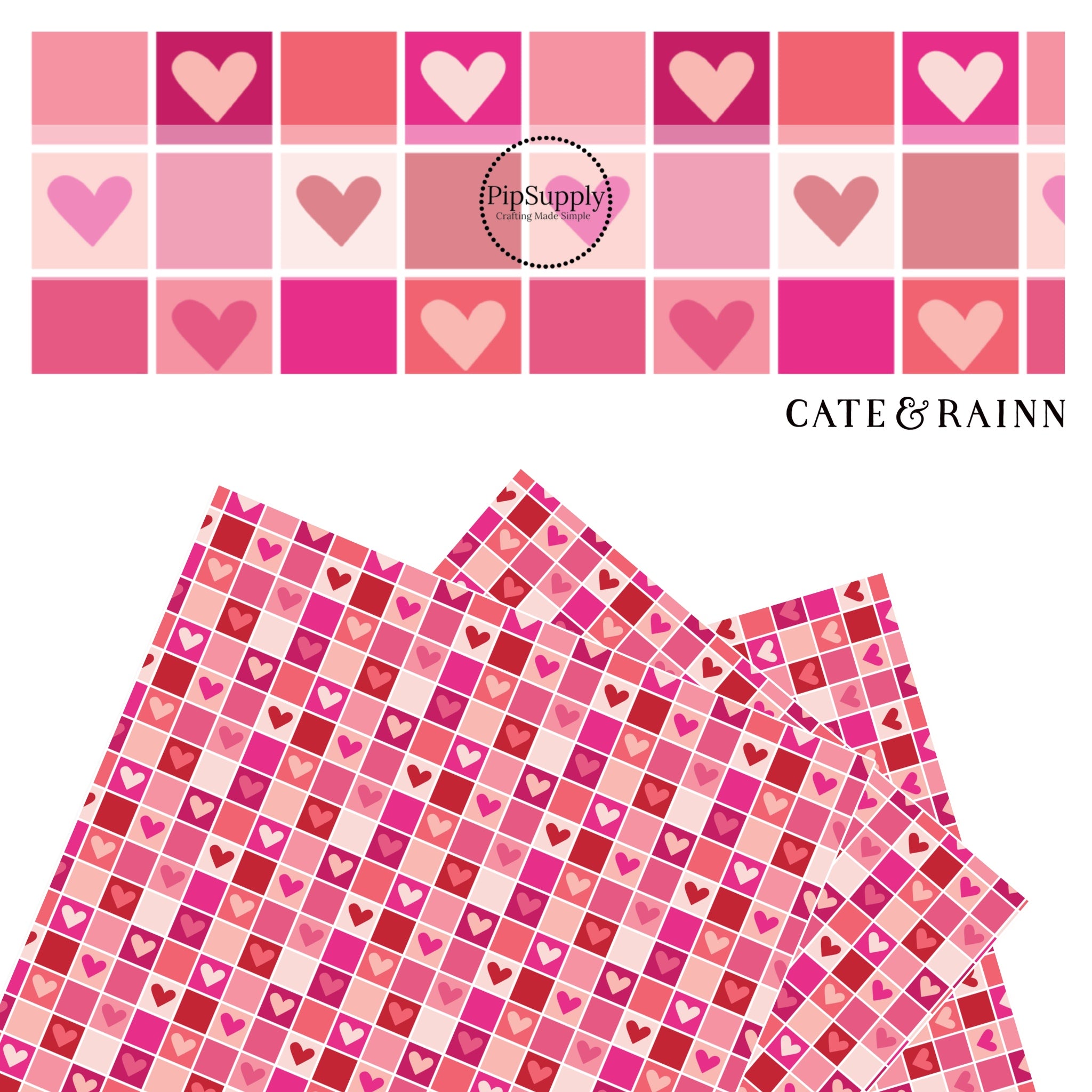 Hot Pink and Pink Heart Checker Faux Leather Sheet - Checker on Pink ...