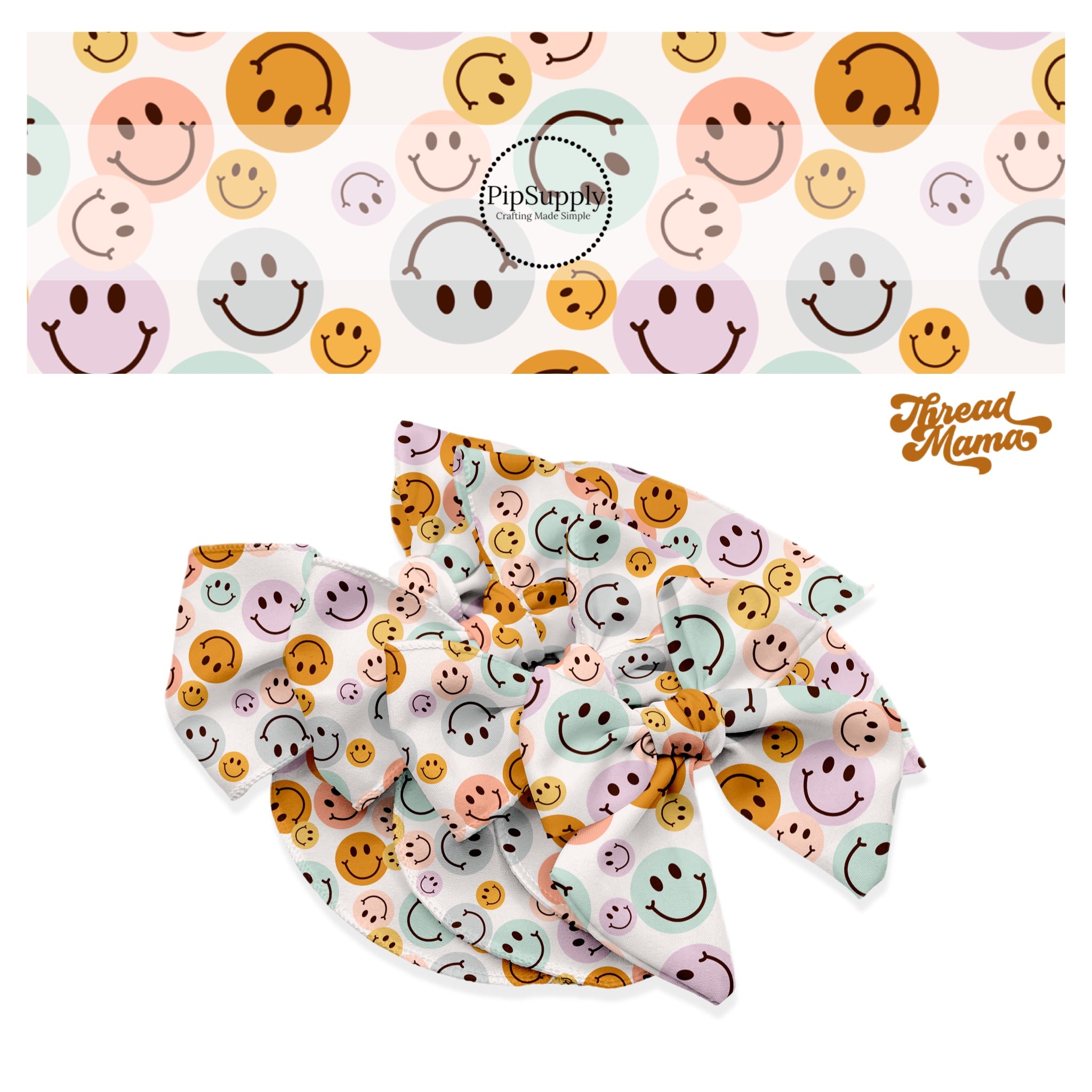 Blue and Pink Smiley Face Bow Strips - Have A Nice Day - White Bows ...