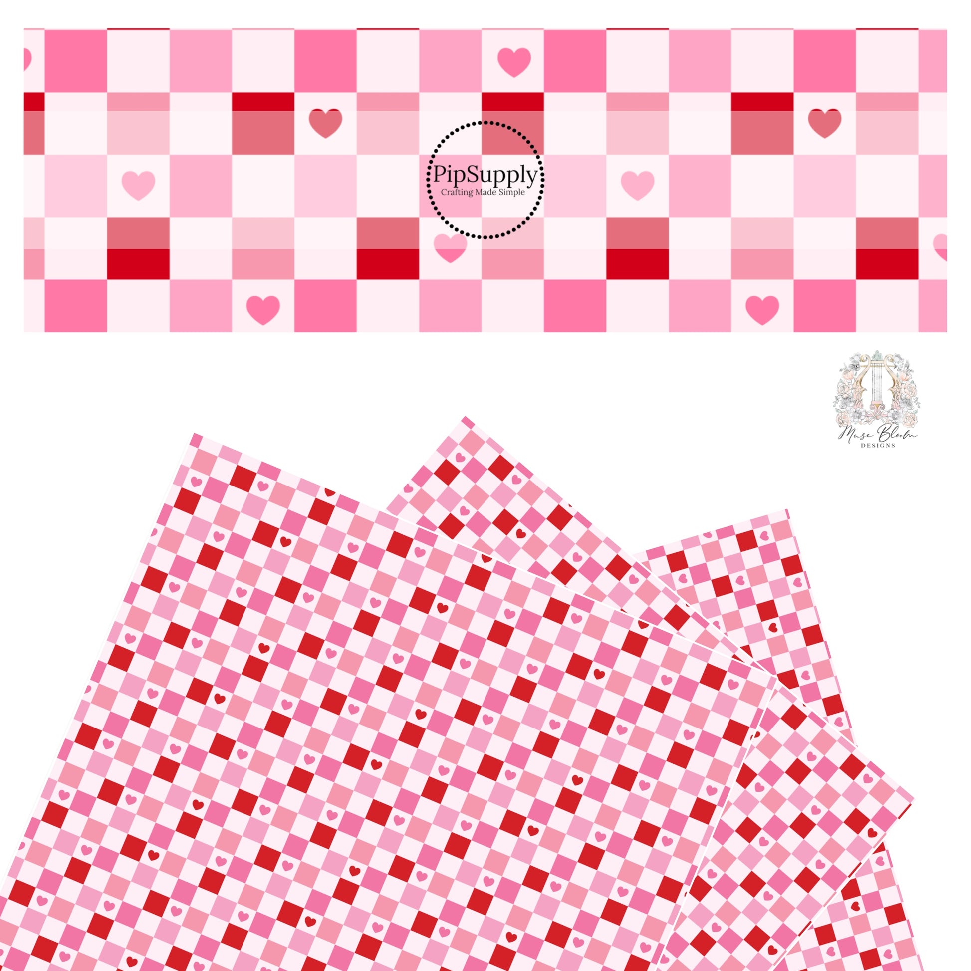 Red and Pink Checkered Faux Leather Sheet - Pink and Red Heart Checker ...