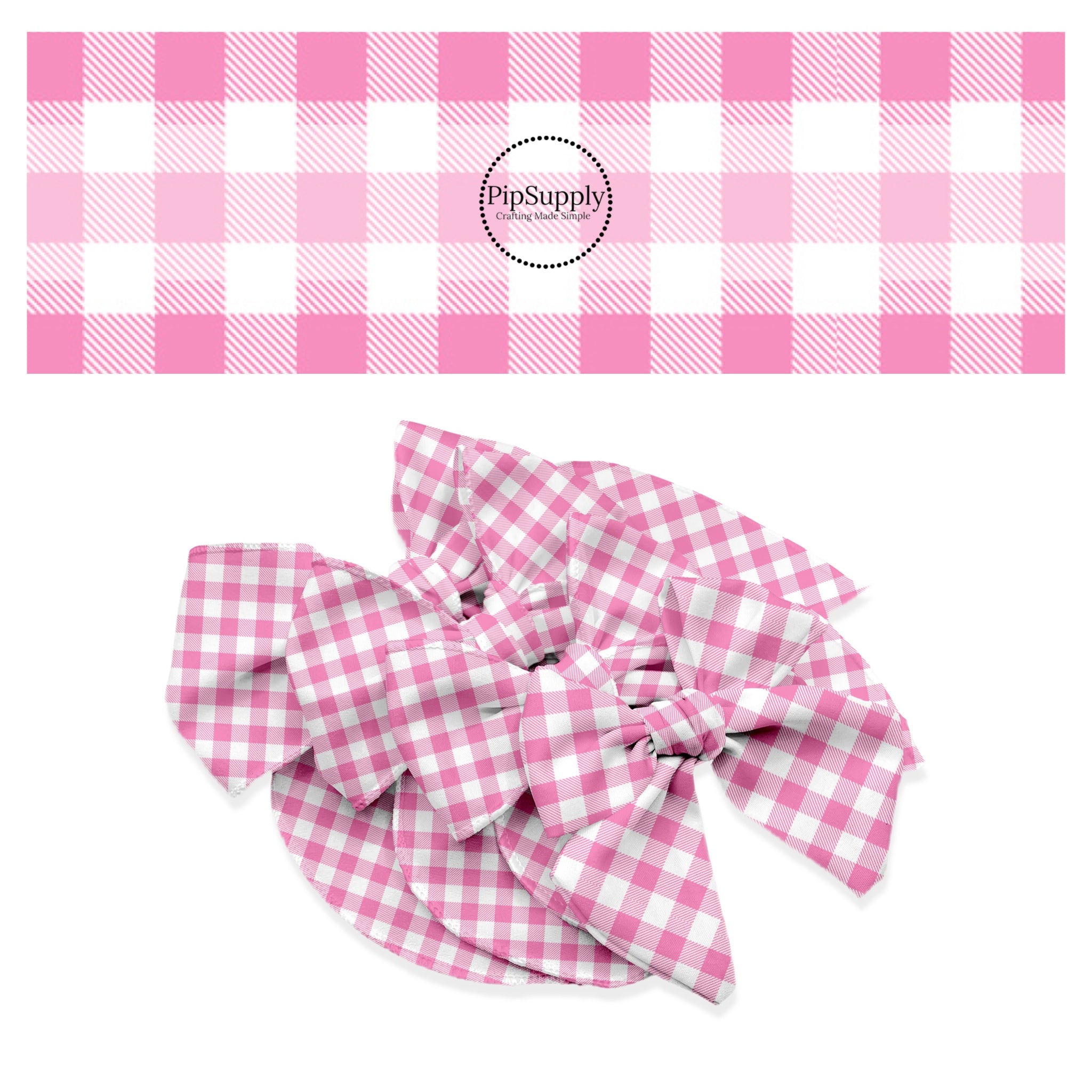 Pink Stripe Gingham Bow Strips - Spring Pink Plaid Bow Strips – Pip Supply