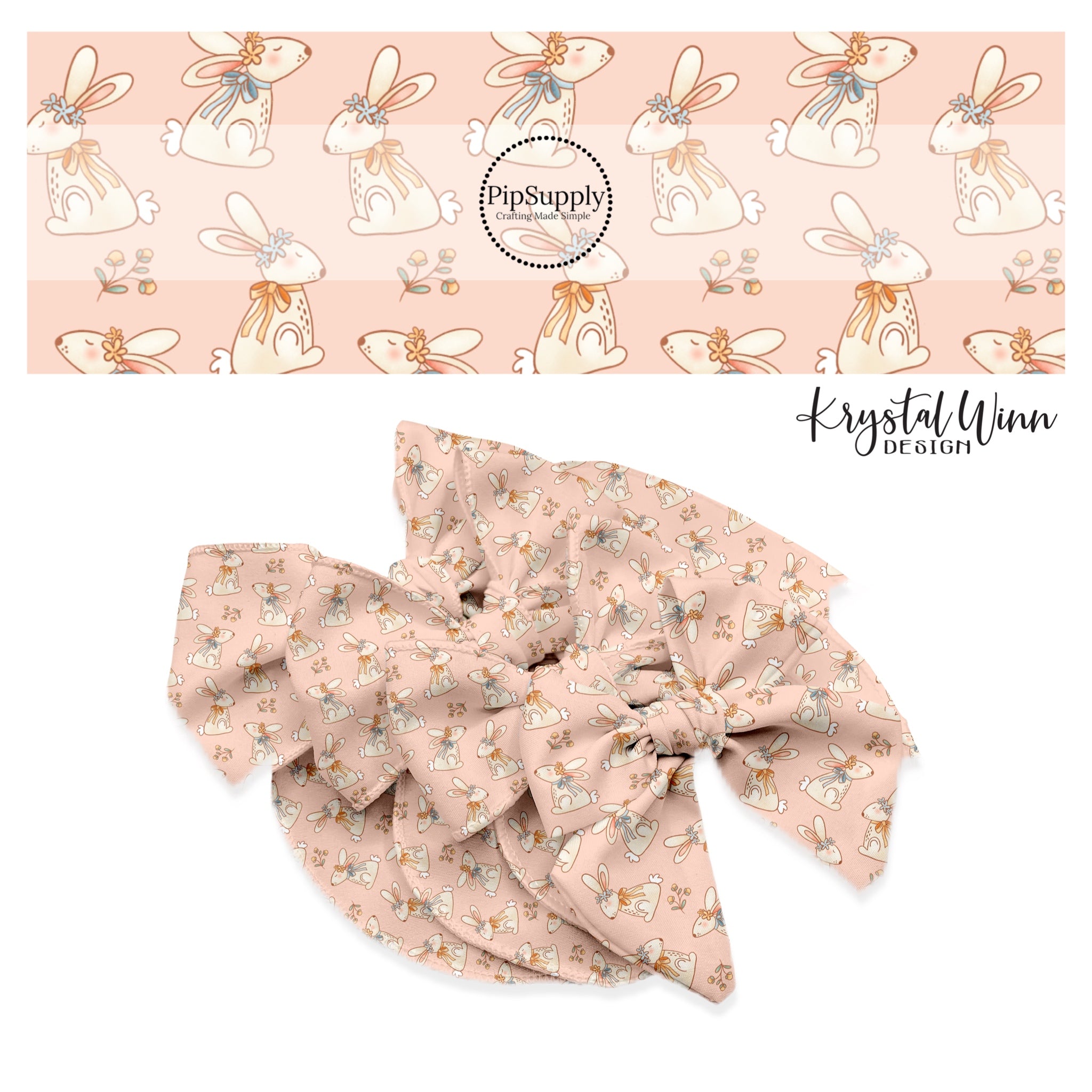 Floral Bunny Friends Bow Strips - Vintage Bunny Buddies Bow Strips ...