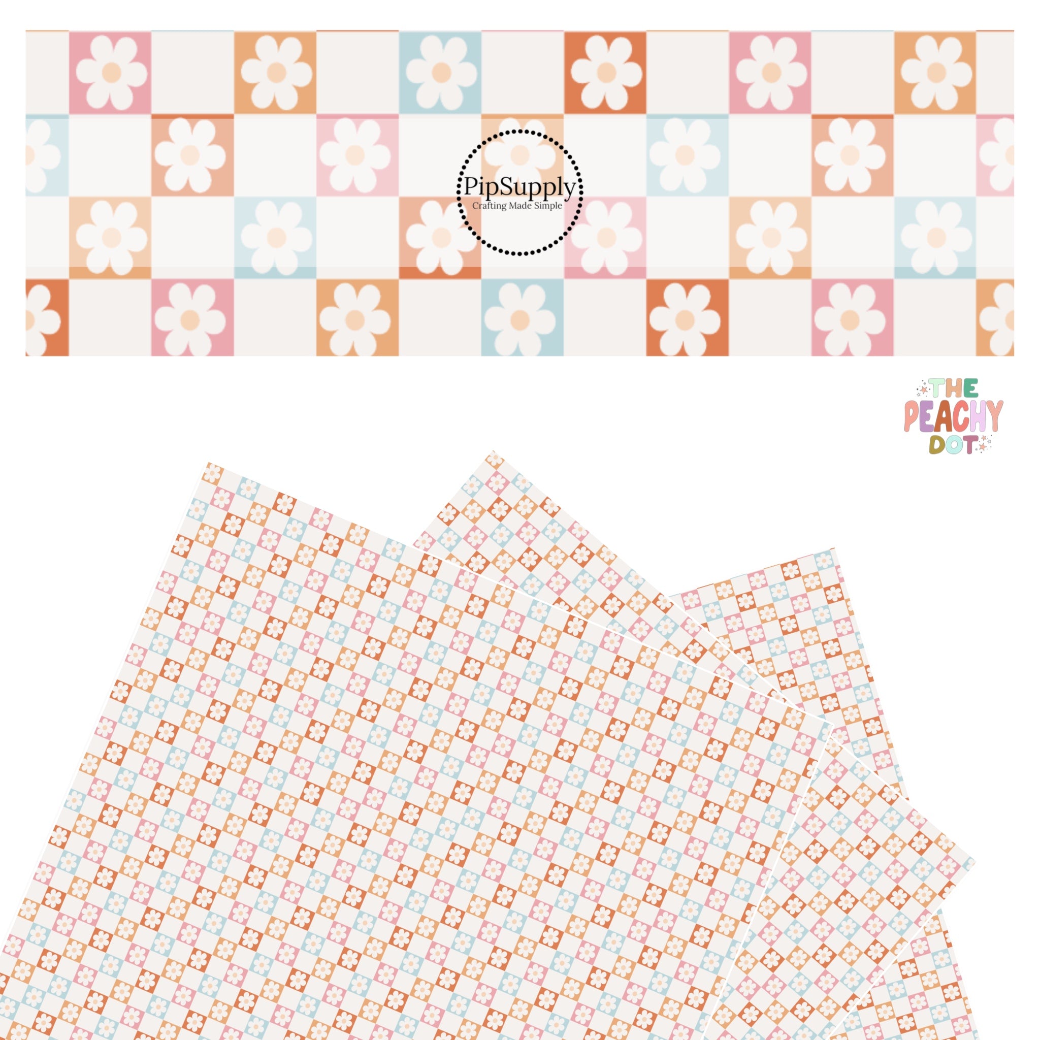Pastel Checker with Flowers Faux Leather Sheet - Checkered Floral Faux ...
