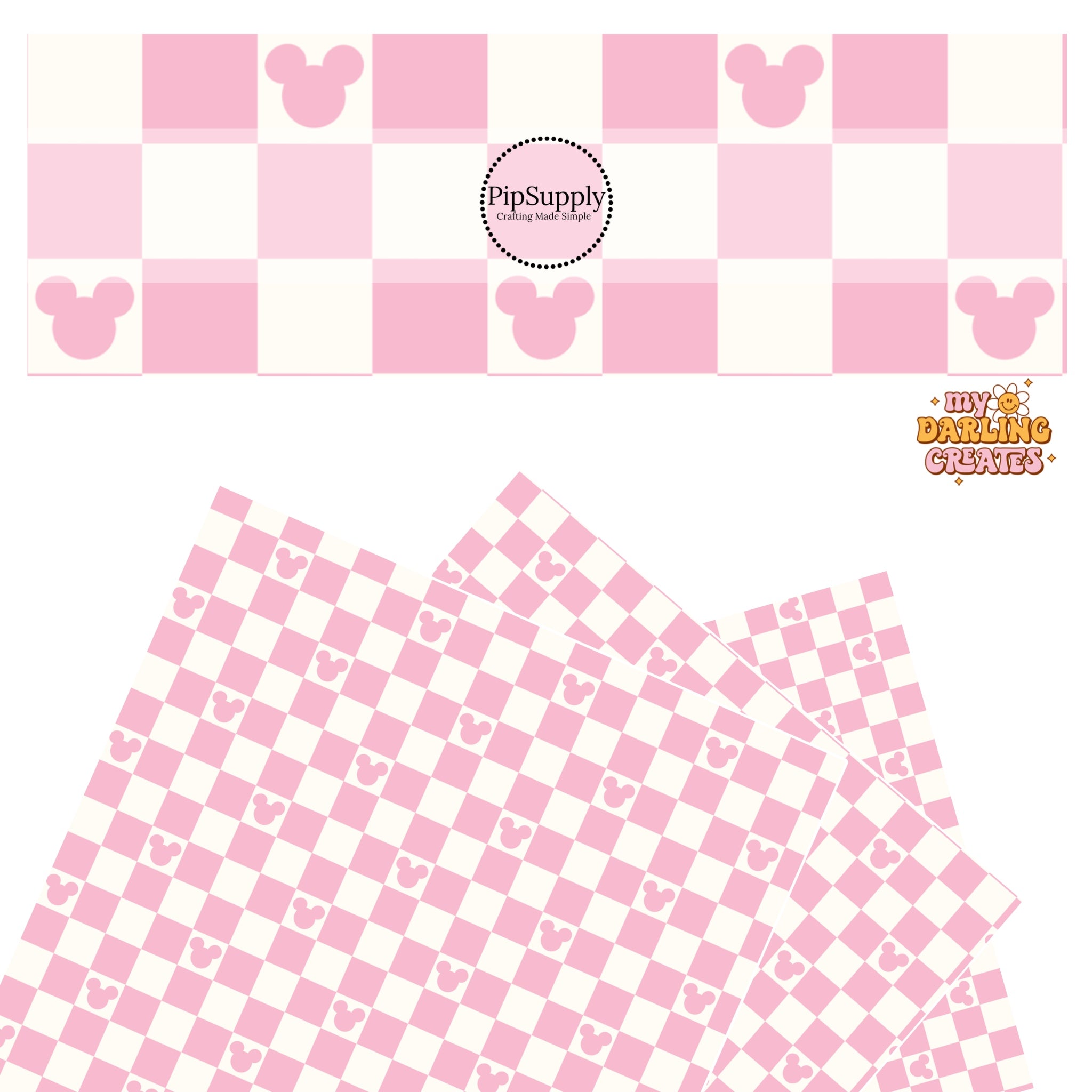 Cream and Pink Mouse Checkered Faux Leather Sheet - Mouse Checkered ...