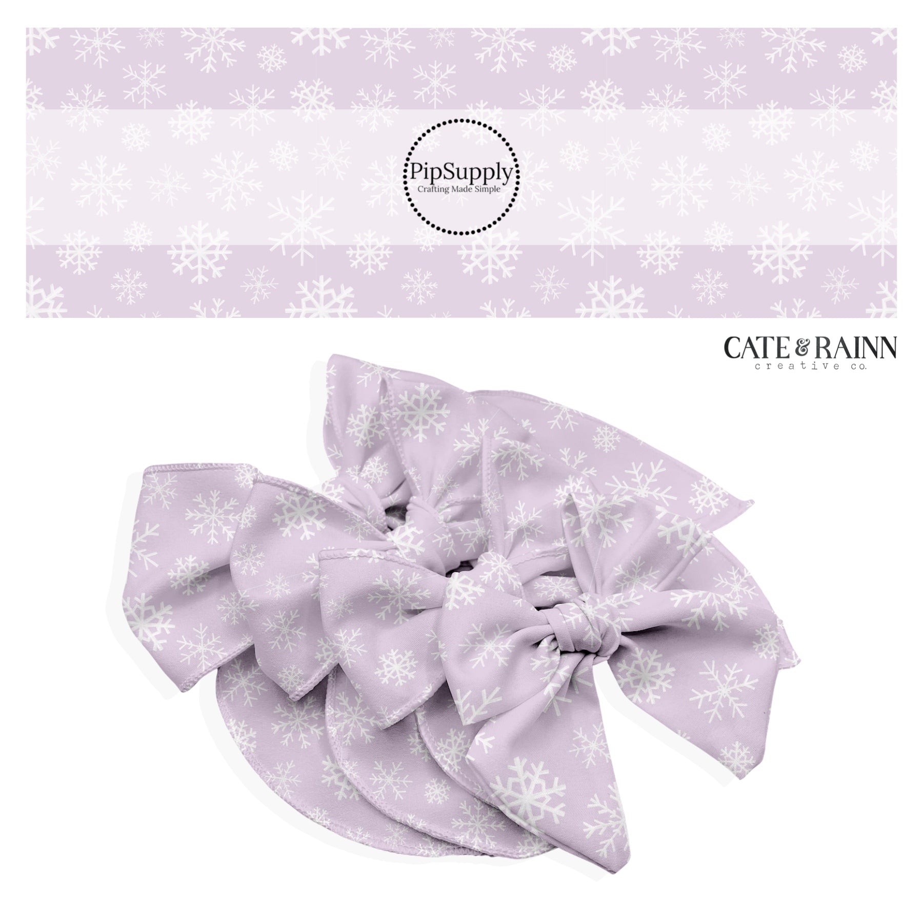 Multi Sized White Snowflakes on Ligth Purple Bow Strips - Lilac Snow ...